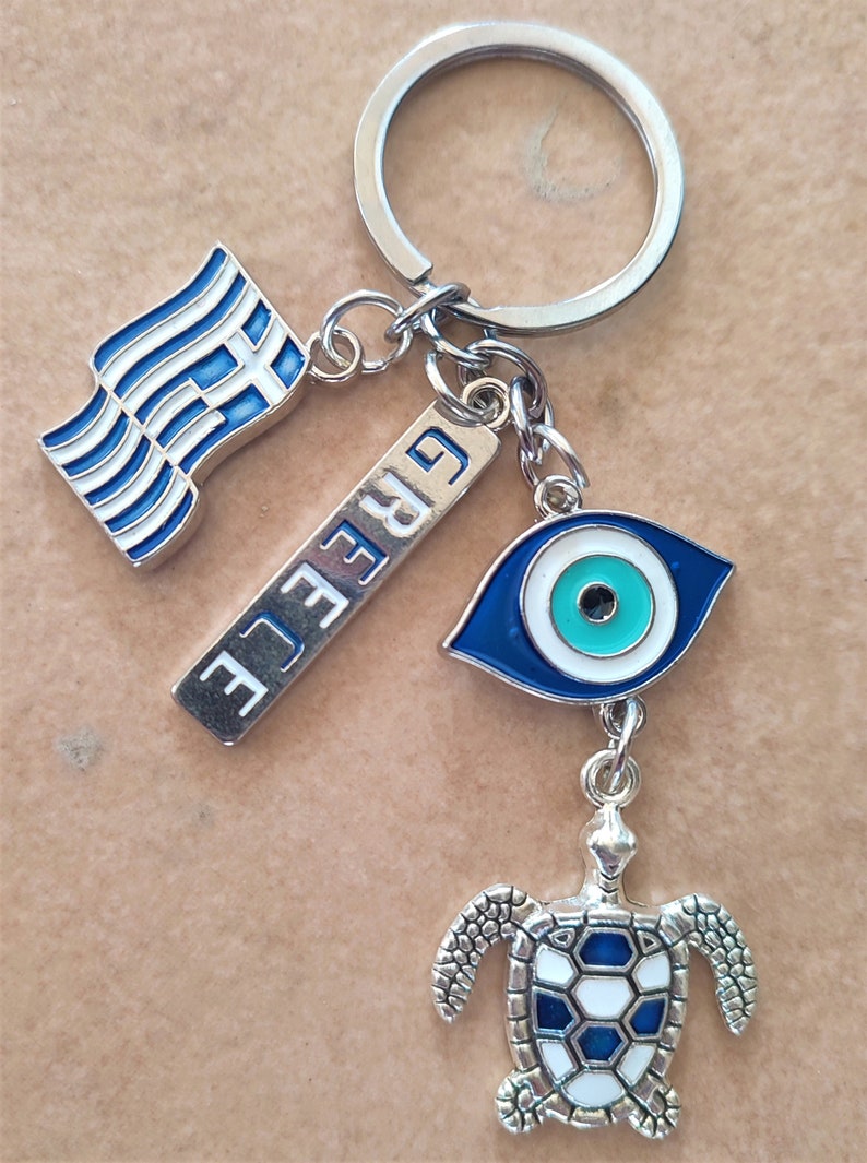 GREEK EVIL EYE Hellas Flag Turtle Keychain Charm Mati Beads - Etsy
