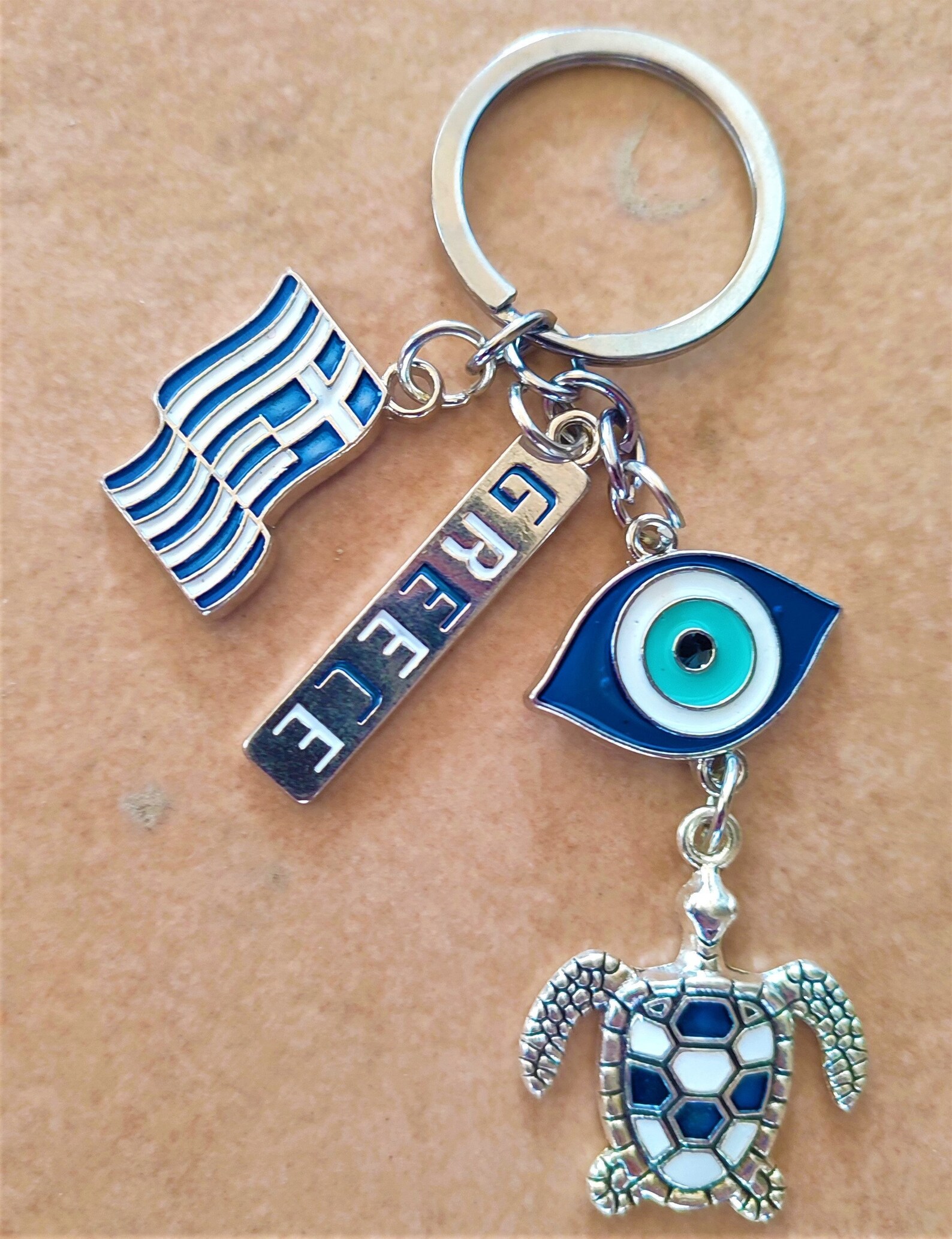 GREEK EVIL EYE Hellas Flag Turtle Keychain Charm Mati Beads - Etsy