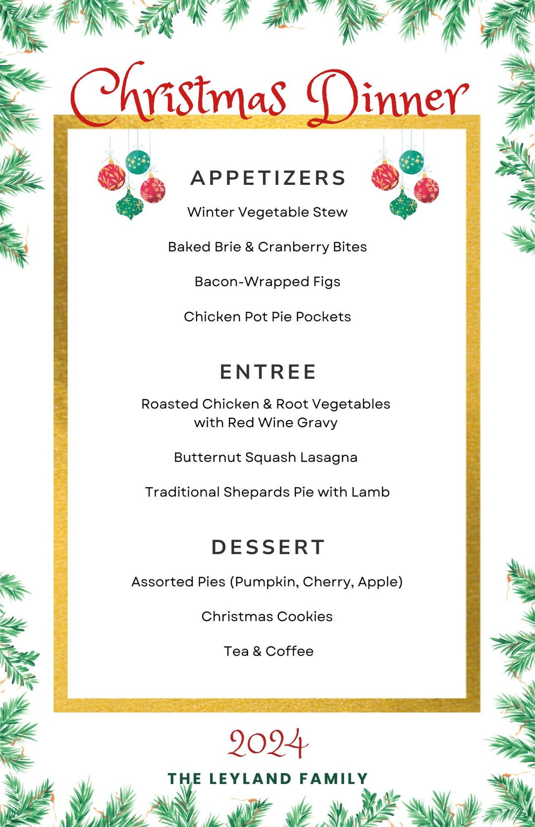 Traditional Christmas Menu Template, Christmas Menu, Printable ...