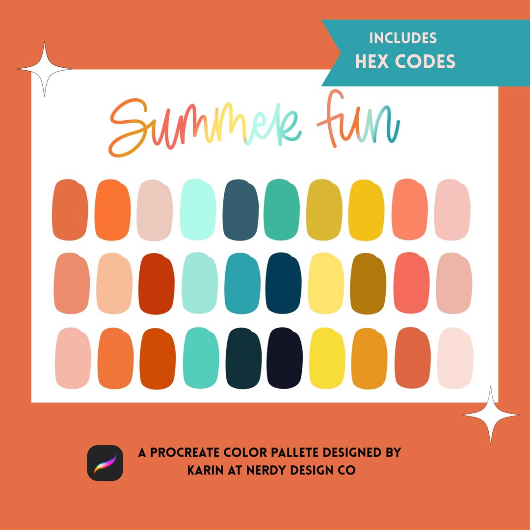 Summer Procreate Color Palette: Orange, Teal, Gold Swatches (digital ...