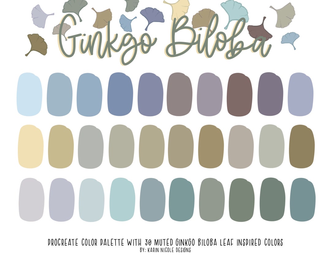 Ginko Biloba Leaves Inspired Procreate Color Palette, Pastel Muted Blue ...