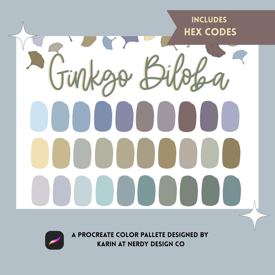Ginkgo Biloba Procreate Color Palette: 30 Muted Swatches (digital ...