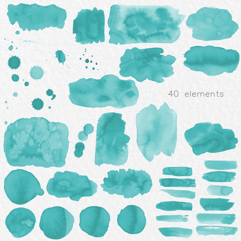 Teal Watercolor Splashes Stokes Splatter Clip Art, Hand Painted ...