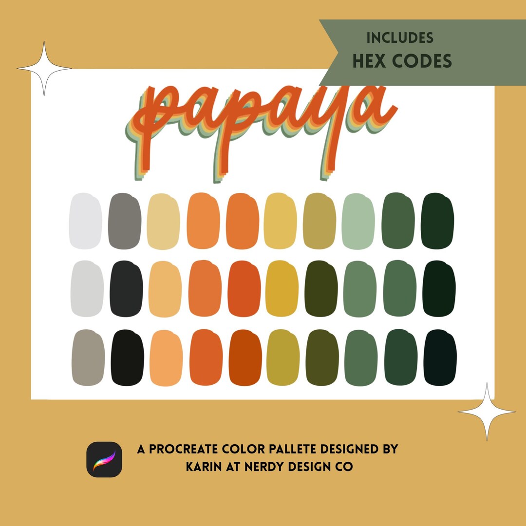 Papaya Color Palette for Procreate, Summer Orange Green (digital ...