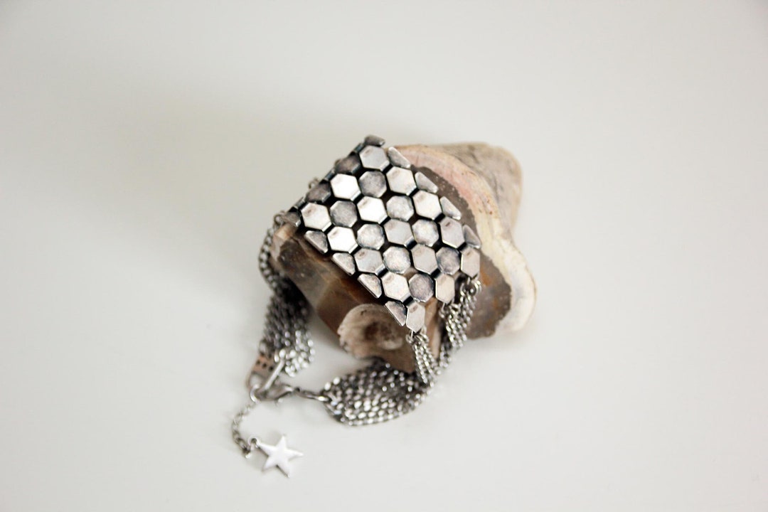 Wide Silver Multi Strand Chain Bracelet: Hexagon Scales Armor Cuff - Etsy