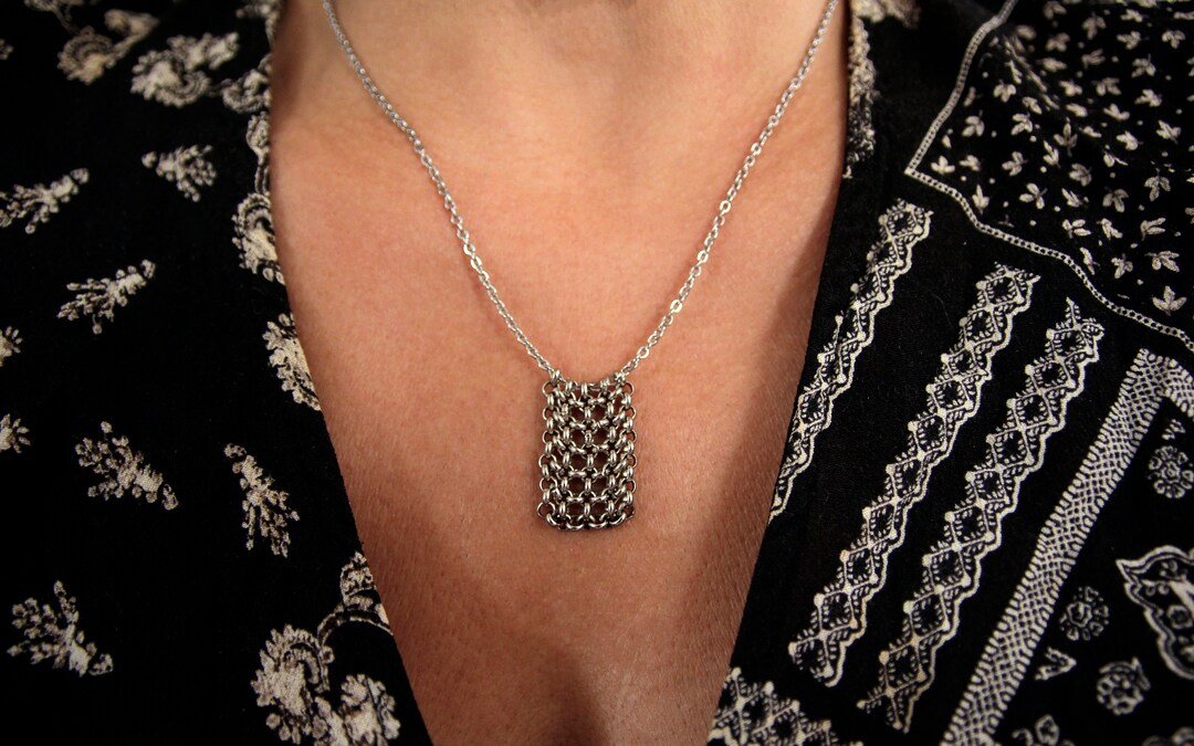 Knitted Chain Square Pendant Necklace: Stainless Steel, Delicate Silver ...