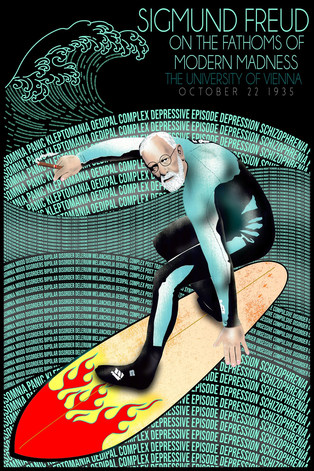 Sigmund Freud Surfer Art Print - Etsy