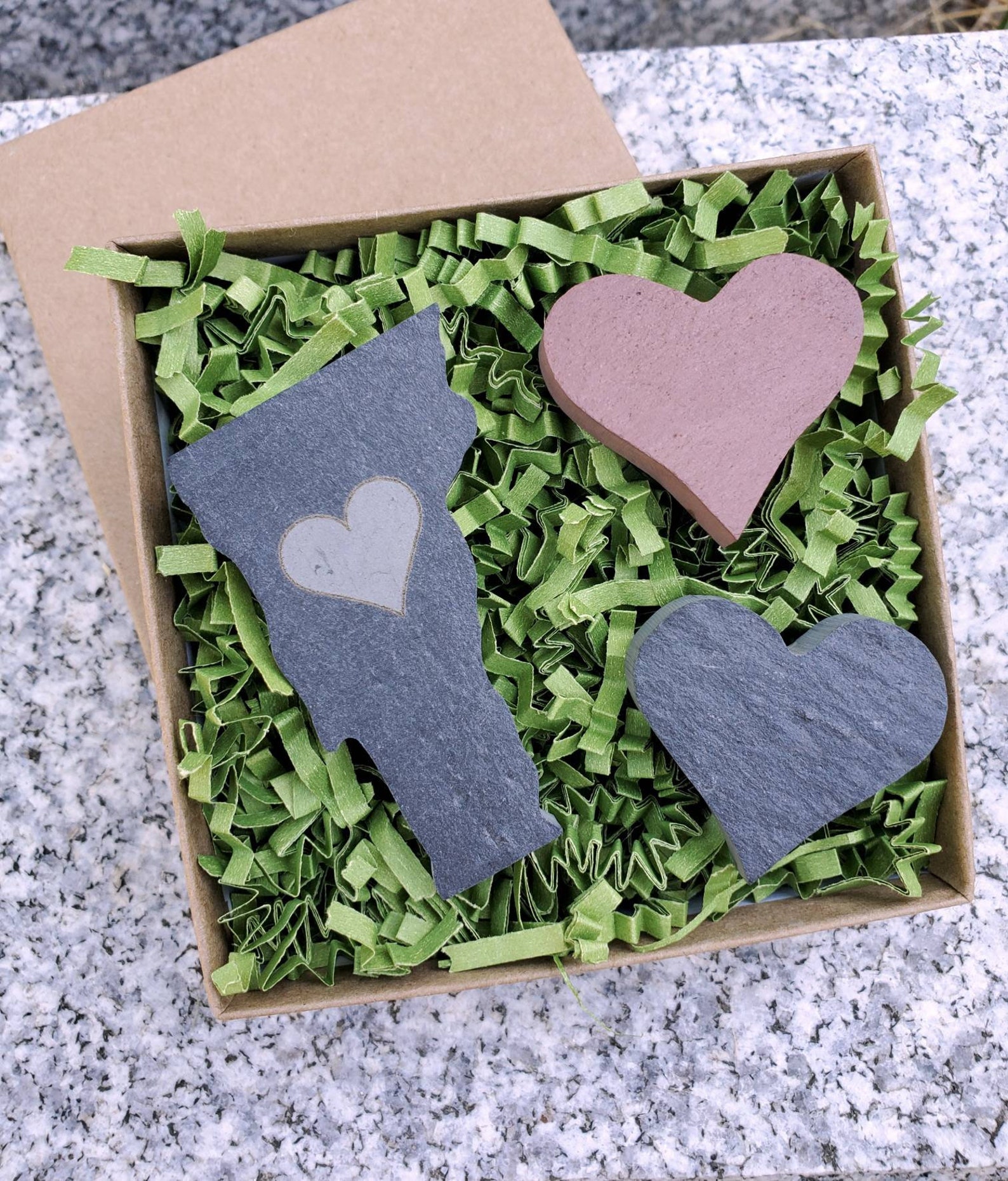 Vermont Slate Magnet Set Tiny VT & Heart Magnets Gift Box - Etsy