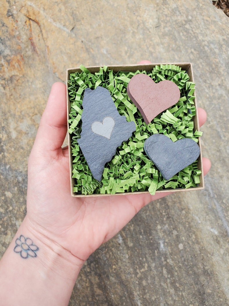 Slate Magnet Set Tiny Maine & Heart Magnets Gift Box | Etsy