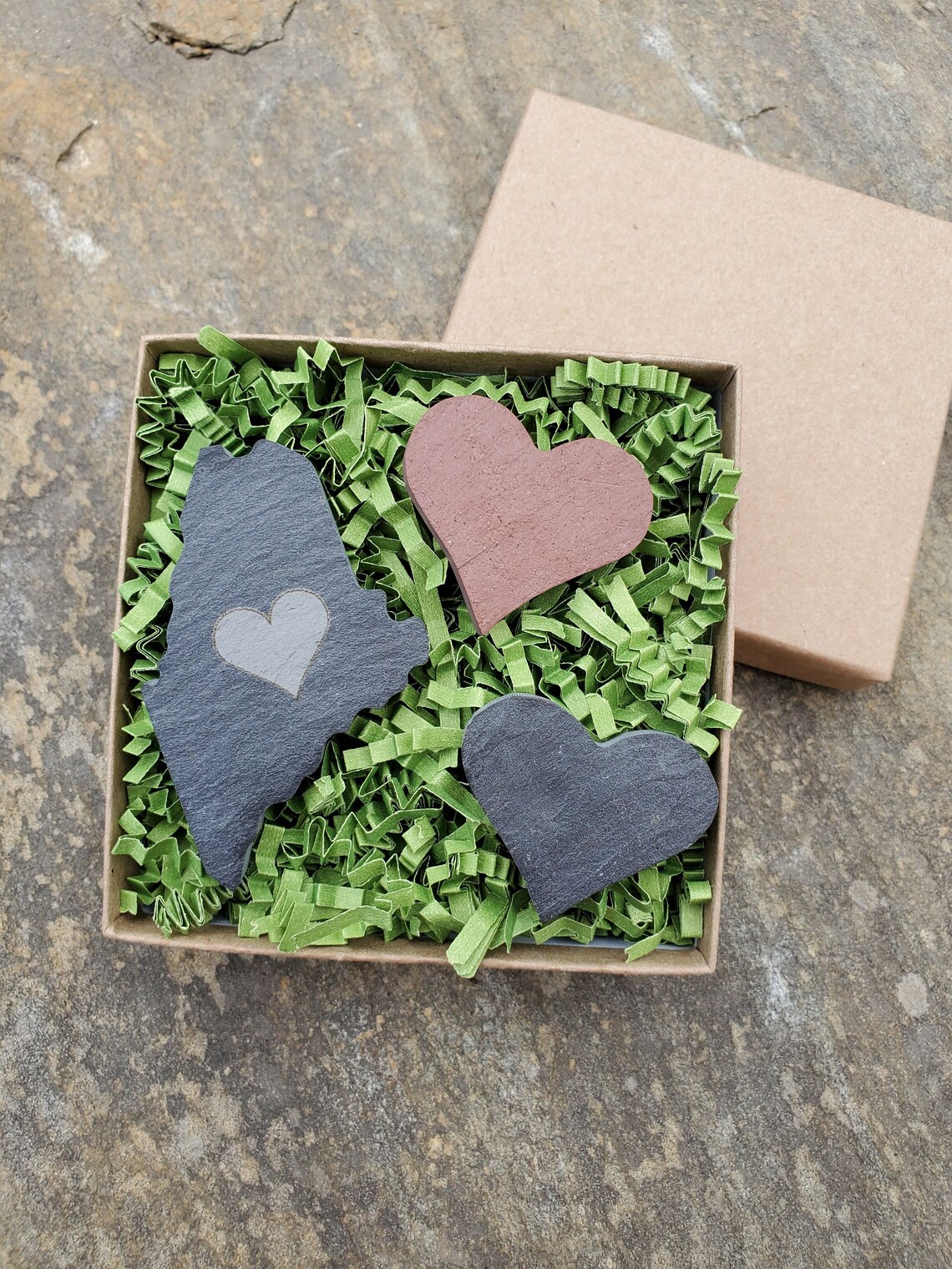 Slate Magnet Set Tiny Maine & Heart Magnets Gift Box | Etsy