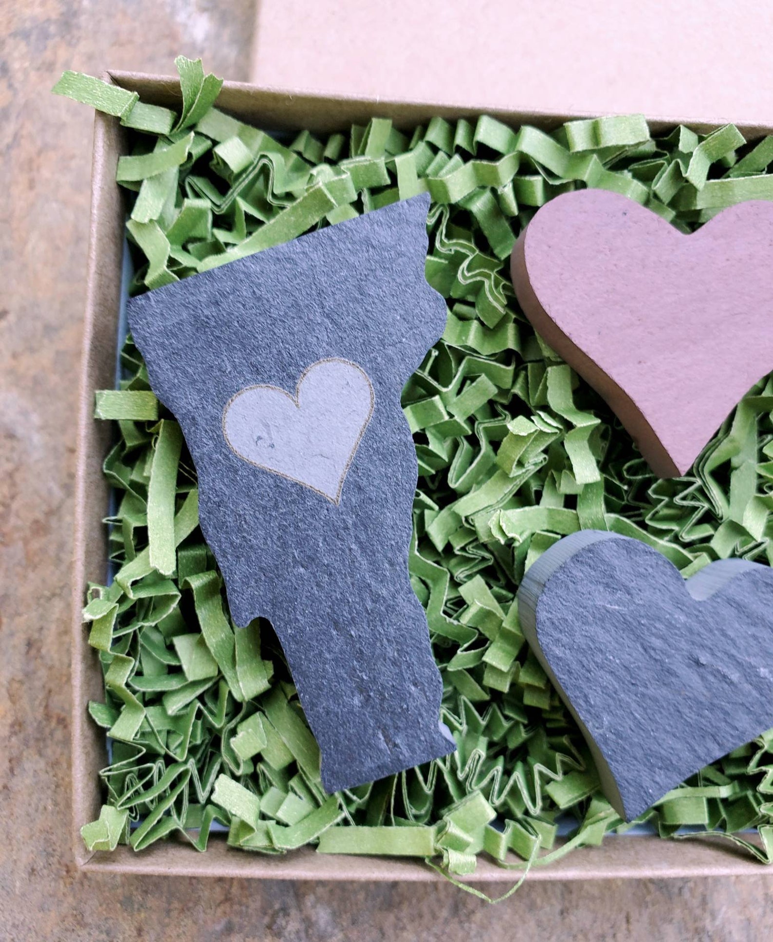Vermont Slate Magnet Set Tiny VT & Heart Magnets Gift Box - Etsy