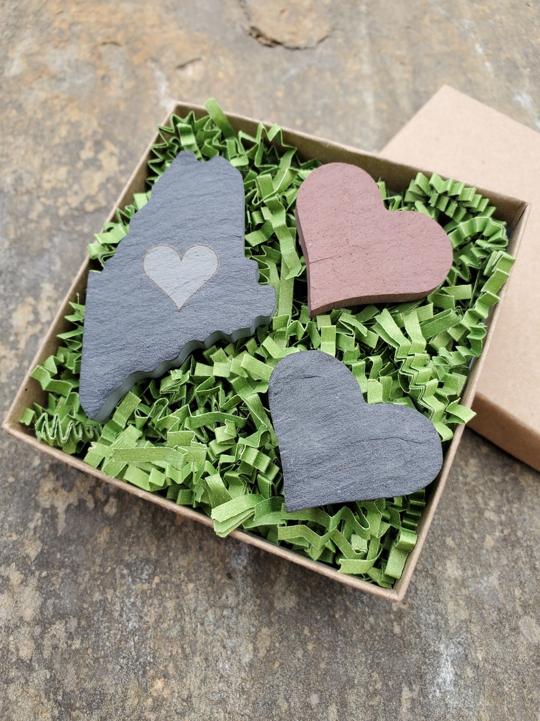 Slate Magnet Set Tiny Maine & Heart Magnets Gift Box - Etsy