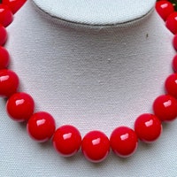 Chunky Bead Statement Red Necklace - Bright Red Necklace -retro ...