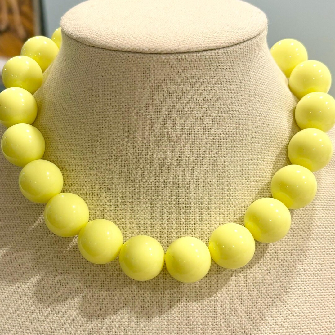 Neon Yellow Bead Necklace 20mm Bubblegum Bead Necklace Chunky Necklace ...