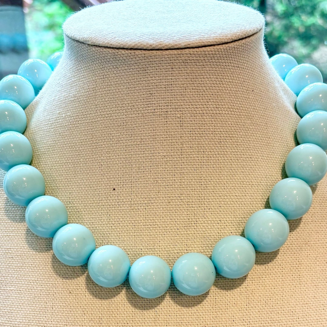 Blue Necklace Bubblegum Bead Necklace Chunky Necklace Big Beads Choker ...