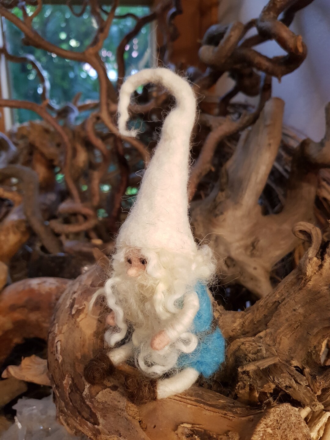 Dwarf Gnome Felted in White and Blue - Etsy