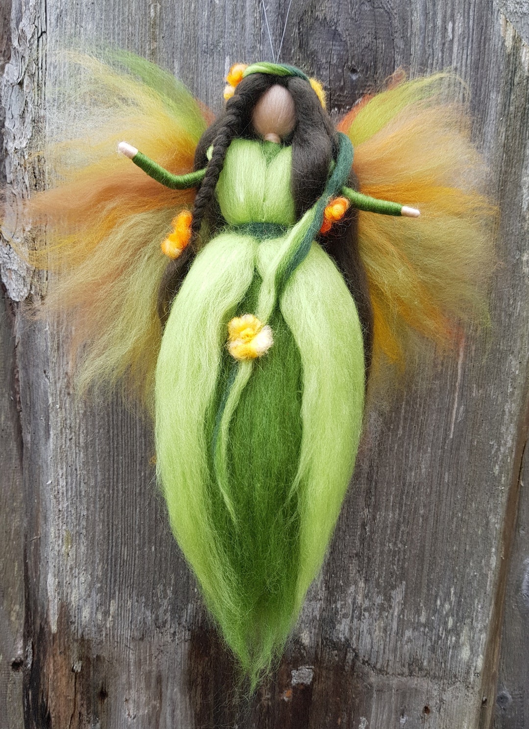 Flower Fairy Elf Angel Green Yellow Fairy Felt - Etsy