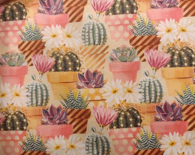 Succulent Cactus Fabric, Cactus Garden Fabric, 100% Cotton, Fabric by ...