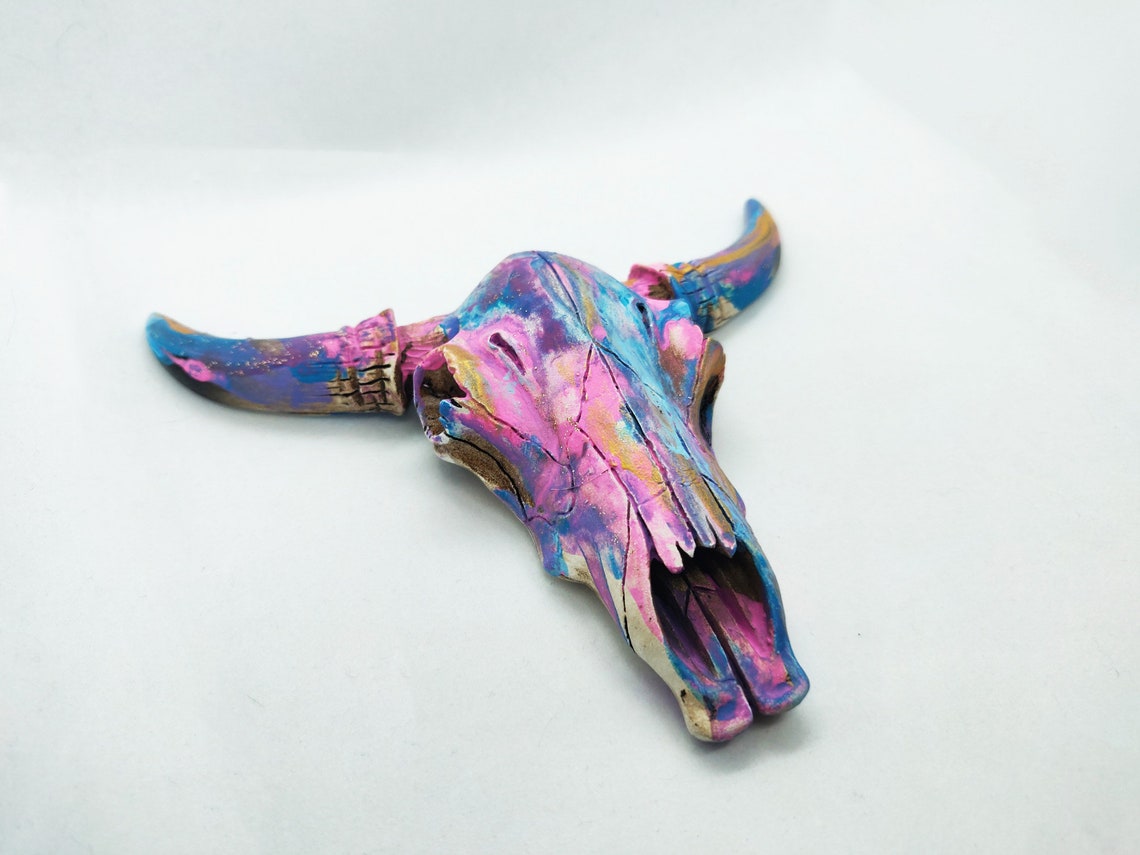 Mini Cow Skull, Rainbow Painted Cow Skull, Faux Taxidermy, Fake ...