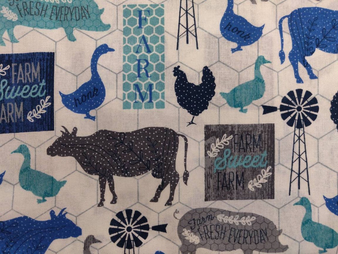 Farm Animal in Blues Fabric, 100% Cotton Fabric, Fabric by the Yard - Etsy