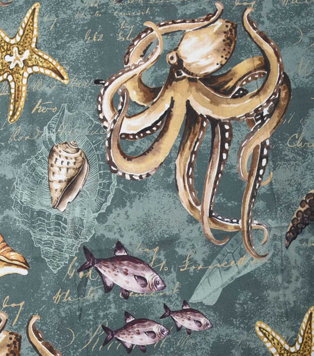 Large Scale Sea Life Fabric, 100% Cotton, Nautical Fabric, Ocean Fabric ...