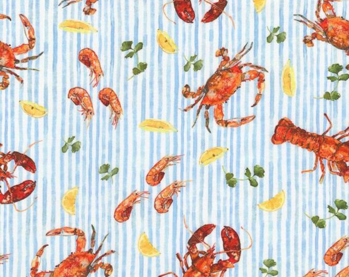 Seafood Fabric, 100% Cotton, Crab and Lobster Fabric, Fabric by the ...