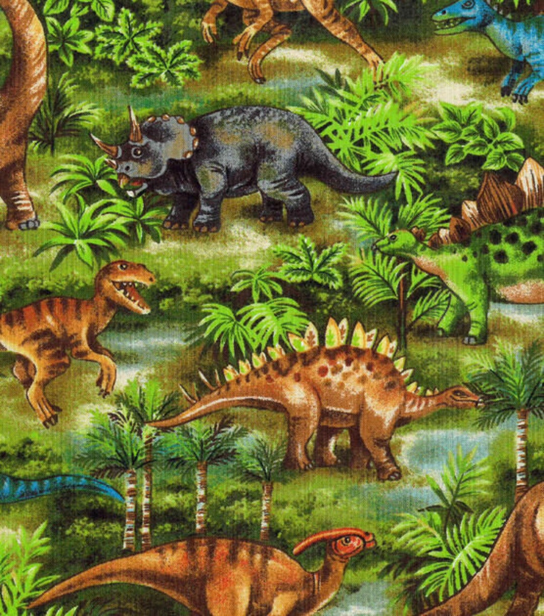 Dinosaur Fabric, 100% Cotton, Dinosaur Jungle Fabric, Fabric by the ...