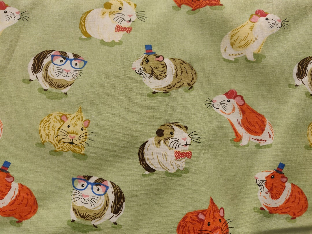 Guinea Pig Fabric, Guinea Pigs in Hats and Glasses Fabric, 100% Cotton ...