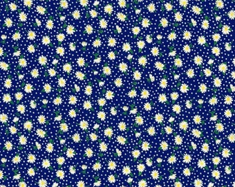 Tiny Daisy Print Fabric Dusty Blue Daisies by Charlottewinter Blue ...