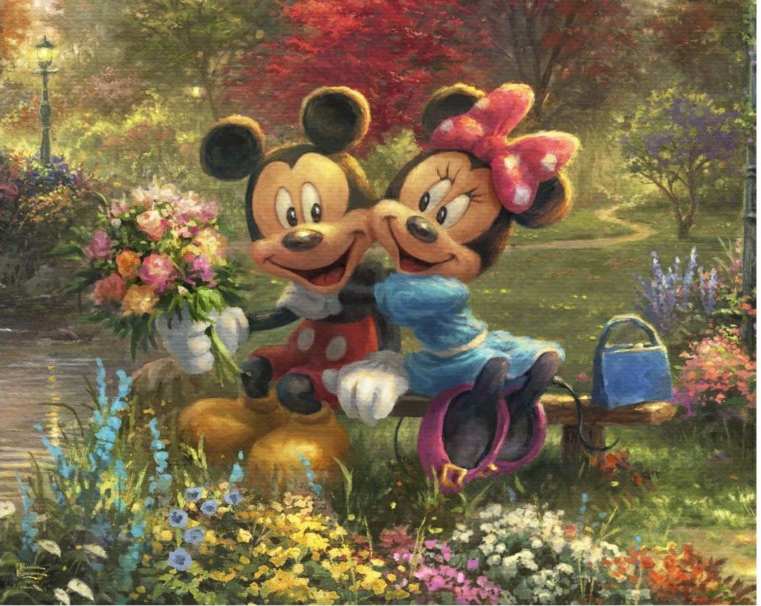 Mickey Mouse Thomas Kinkade Fabric, Mickey and Minnie Mouse Fabric, 100 ...