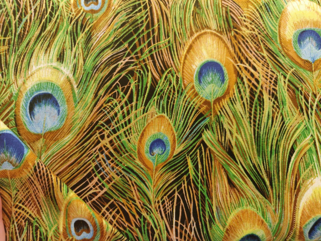 Peacock Feather Fabric, 100% Cotton, Peacock Fabric by the Yard, Choose ...