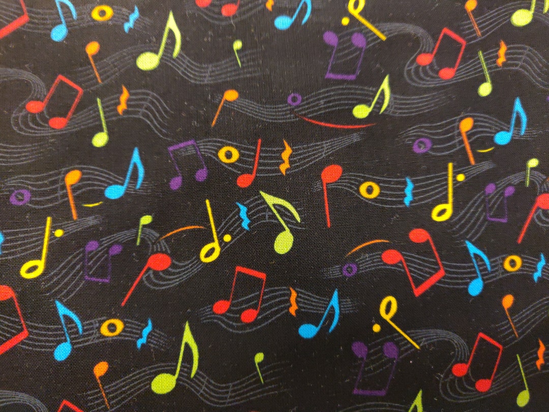 Rainbow Music Notes Fabric, 100% Cotton, Music Notes Fabric, Fabric by ...
