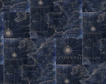 Vintage Maps Fabric Soft Blue and Cream Map by Aftermyart Blue and ...