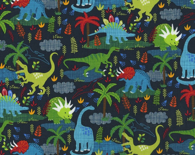Dino Fabric Little Multicolored Dinos on White by Micklyn Watercolor ...