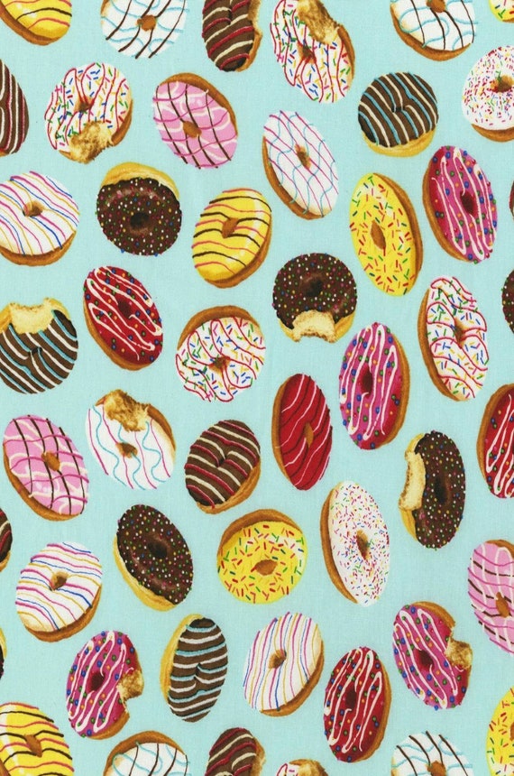Donut Fabric 100% Cotton Tossed Donuts on Light Blue Fabric | Etsy