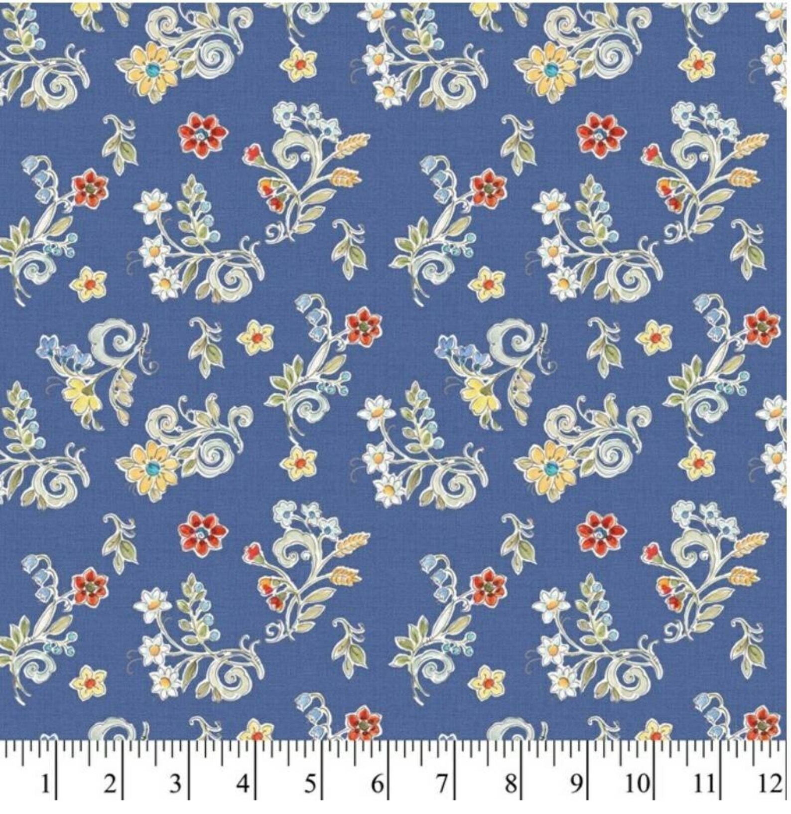 Blue Floral Fabric, 100% Cotton Fabric, Fabric by the Yard - Etsy