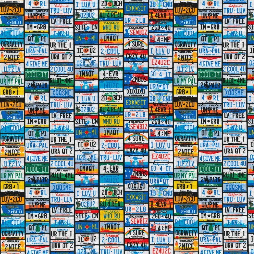 License Plate Pattern Fabric, 100% Cotton Fabric, Travel Fabric, Fabric ...