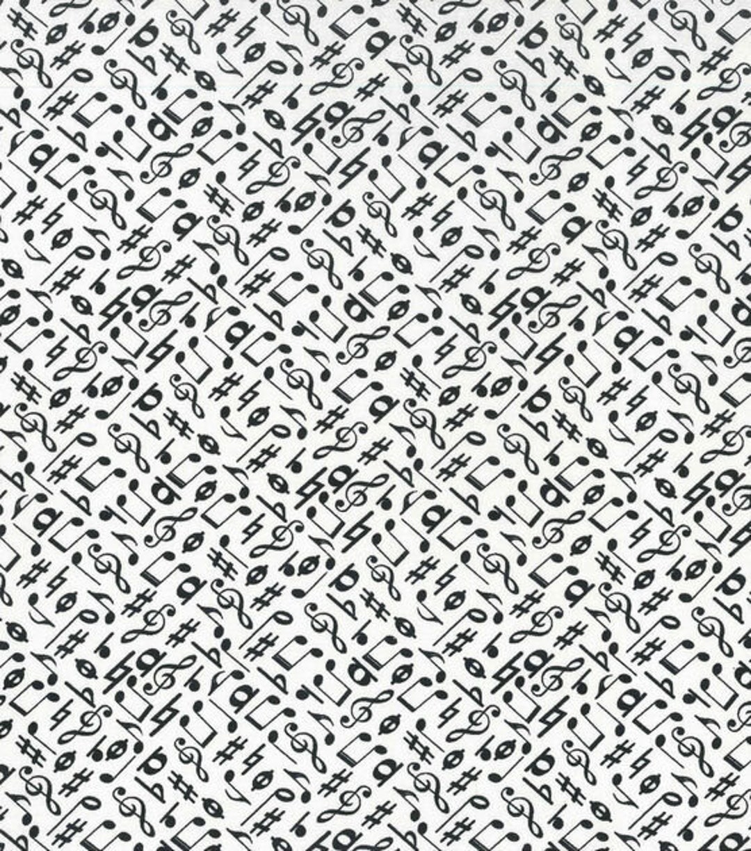 Music Notes Fabric, 100% Cotton, Black Music Notes on Whitefabric ...