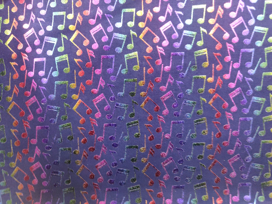 Rainbow Foil Music Notes Fabric, 100% Cotton, Music Fabric, Fabric by ...