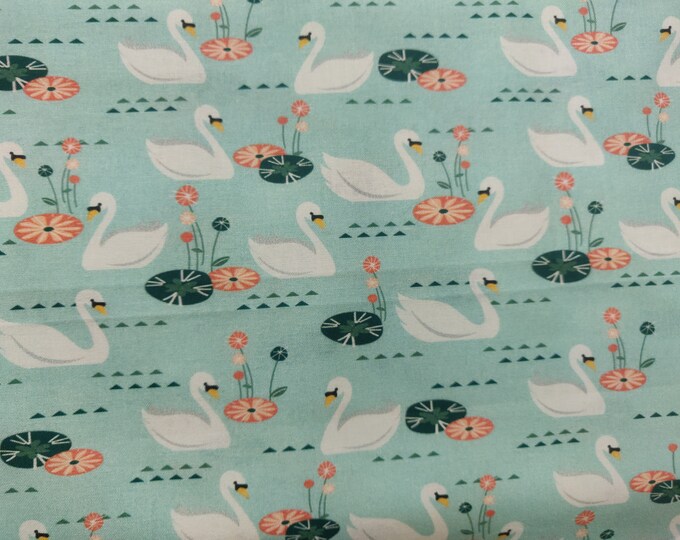 Swan Fabric Swans on Dark Grey by Caja Design Swan Cotton Fabric by the ...