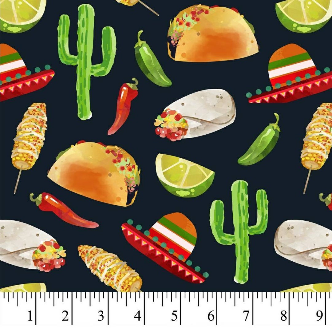 Taco Fabric, 100% Cotton Fabric, Mexican Food Fabric, Fabric by the ...