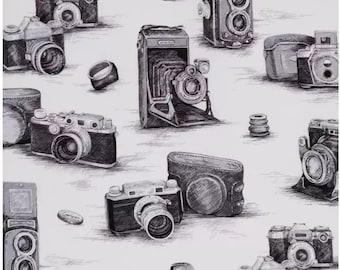 Retro Cameras Fabric Old School Cameras by Maceymack Black and White ...