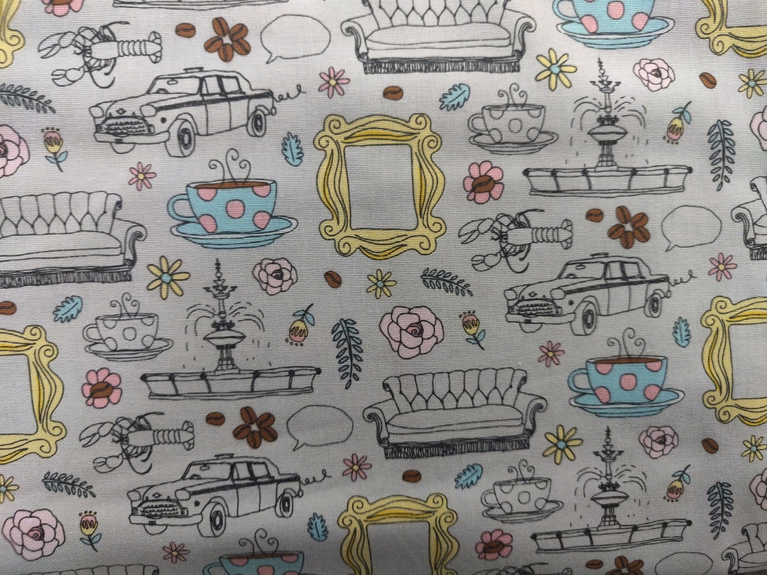 Friends Fabric, Gray Friends Symbols Fabric, 100% Cotton, Fabric by the ...