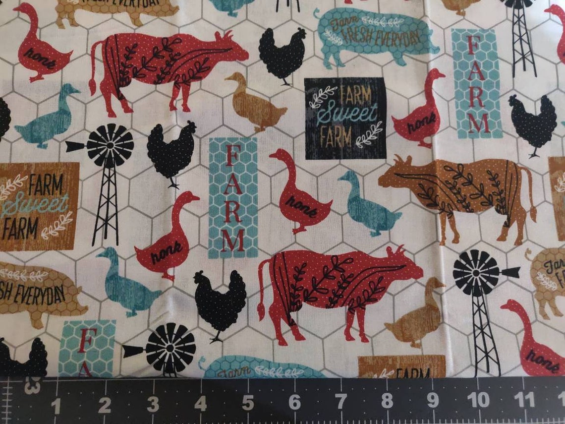 Farm Animal Fabric 100% Cotton Fabric Fabric by the Yard | Etsy