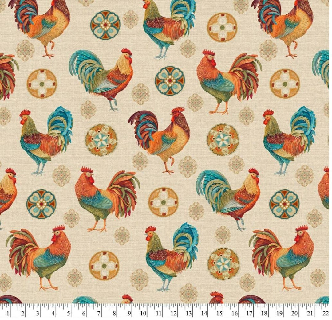 Rooster Fabric, 100% Cotton Fabric, Fabric by the Yard - Etsy