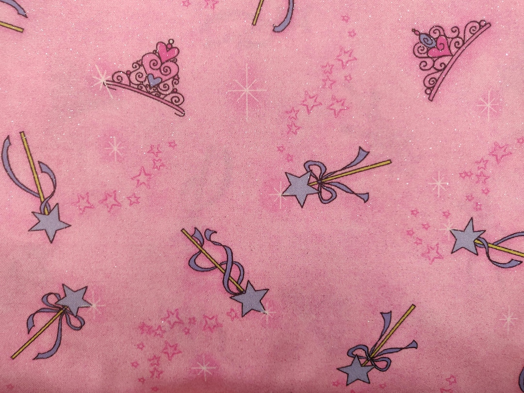 Princess Wand and Tiara Fabric With Glitter, 100% Cotton, Princess ...