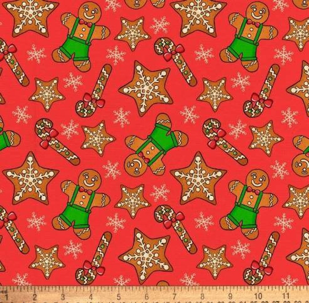 Gingerbread Man Fabric, Christmas Cookie Fabric 100% Cotton, Fabric by ...