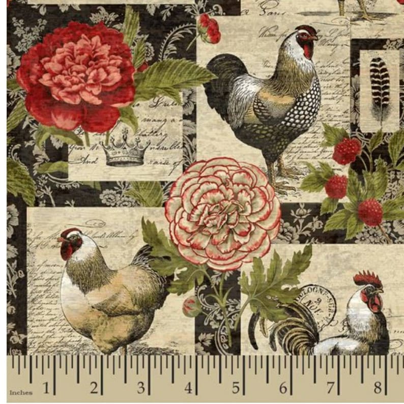 Chicken Fabric, Rooster Fabric, 100% Cotton Fabric, Fabric by the Yard ...