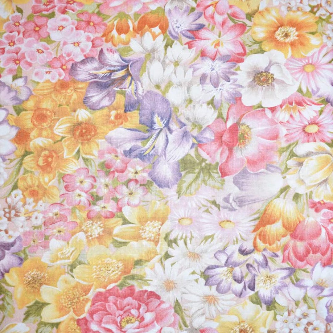 Spring Flowers Fabric, 100% Cotton, Fabric by the Yard, Choose Your Cut ...