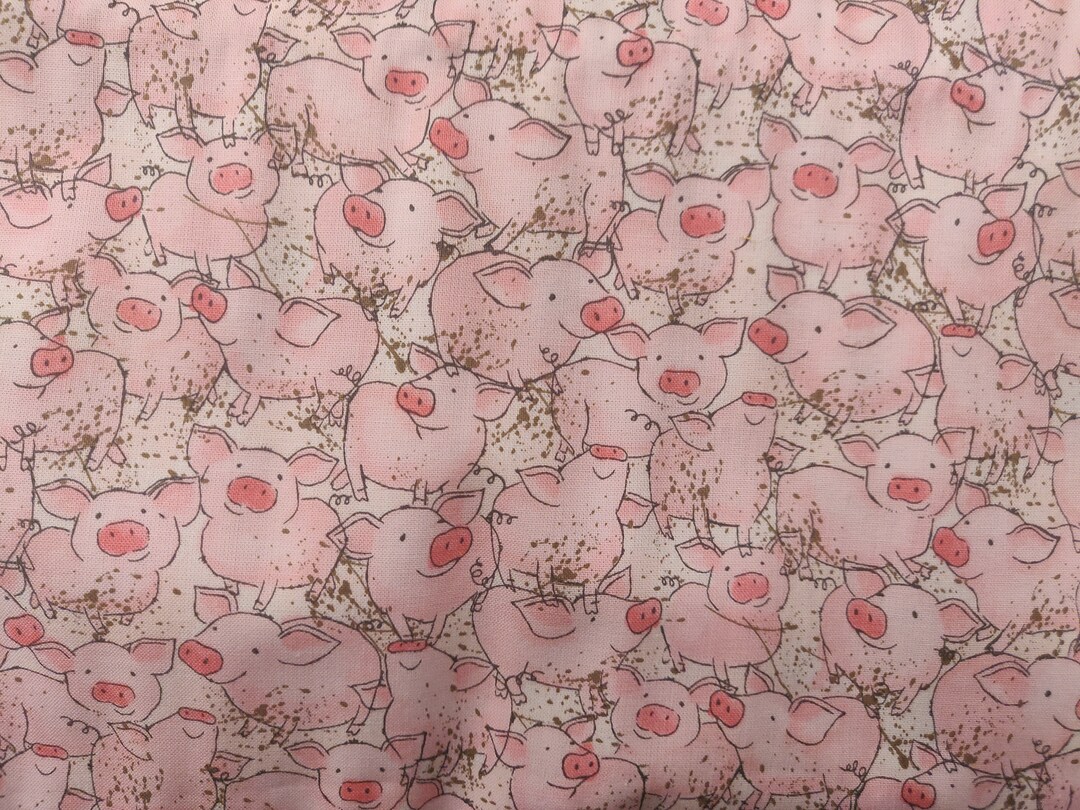 Pigs in Mud Fabric, Piglet Fabric, 100% Cotton Fabric, Fabric by the ...